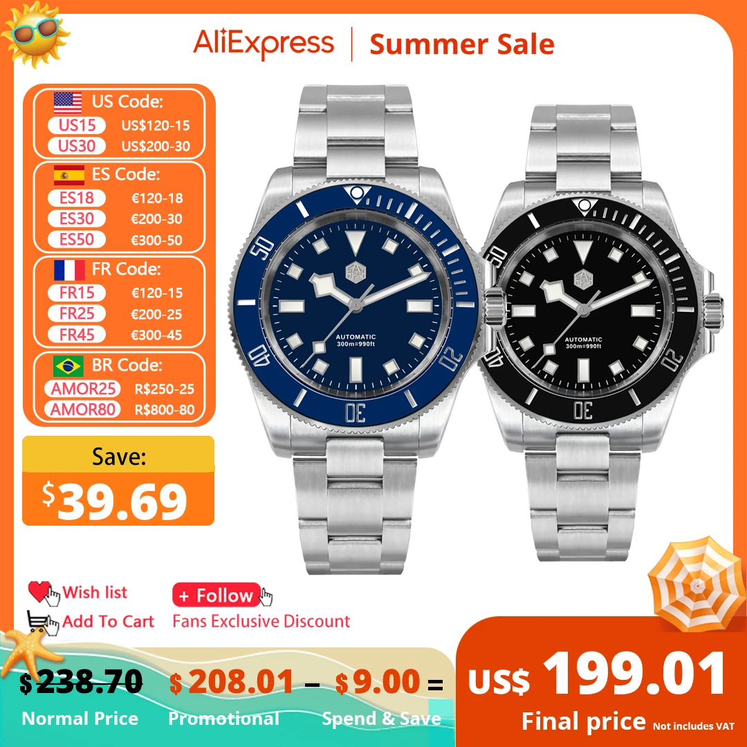 San Martin 2023 New Stainless Steel Men Diver Watch Nh35 Automatic ...