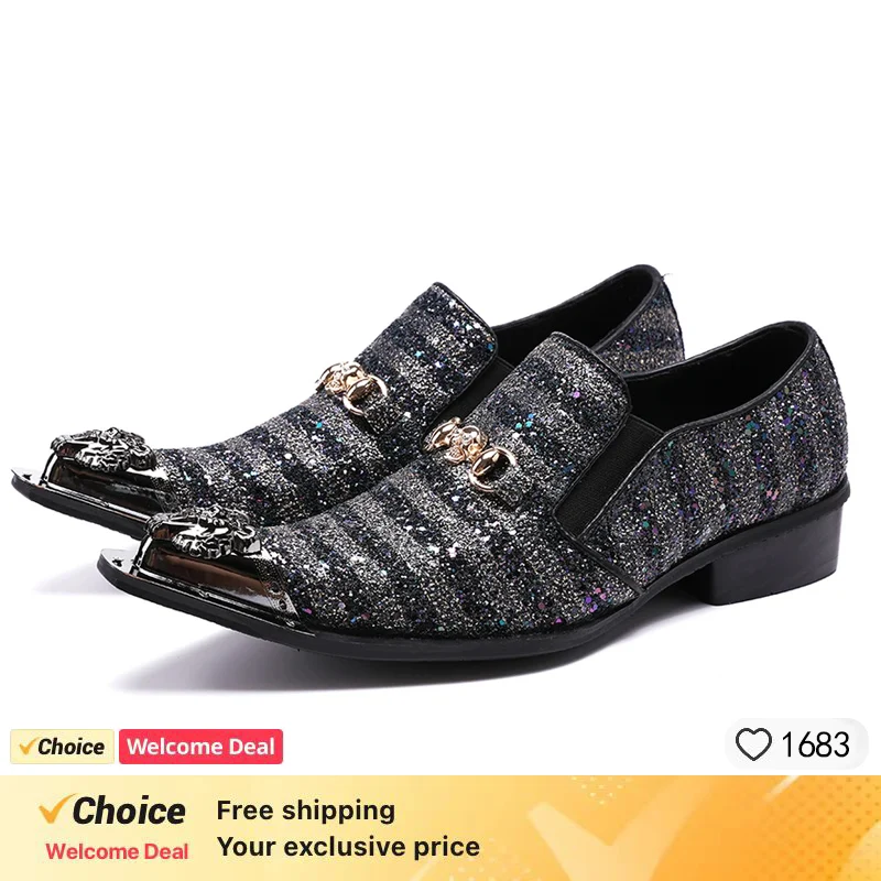 British-Style-Black-Metal-Pointed-Toe-Men-Oxfords-Shoes-Business-Office ...