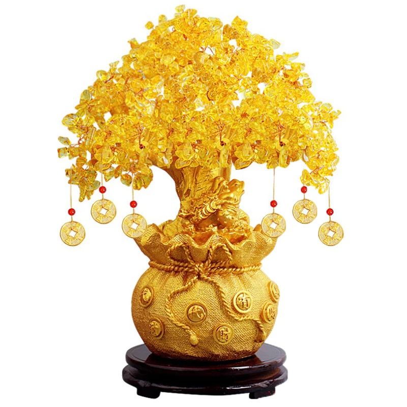 Lucky-Tree-Wealth-Yellow-Crystal-Natural-Money-Ornaments-Bonsai-Style ...