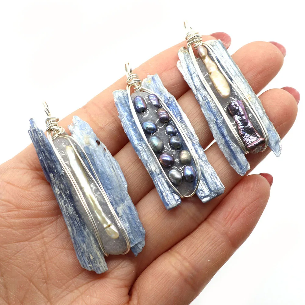 Colgante-de-perlas-de-cristal-irregulares-azules-de-moda-Natural-piedra ...