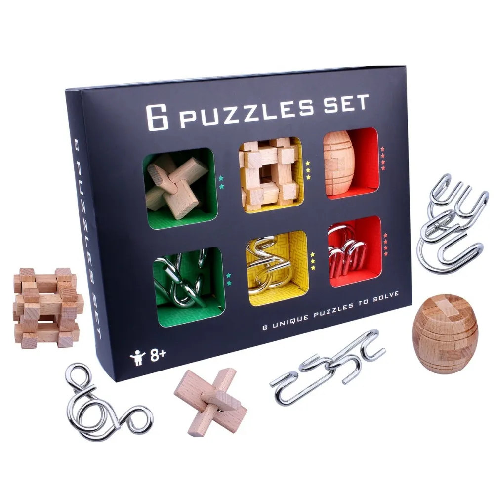 6-in-1-Set-Gift-Box-Wooden-Metall-Brain-Teaser-Puzzle-Game-Entanglement ...