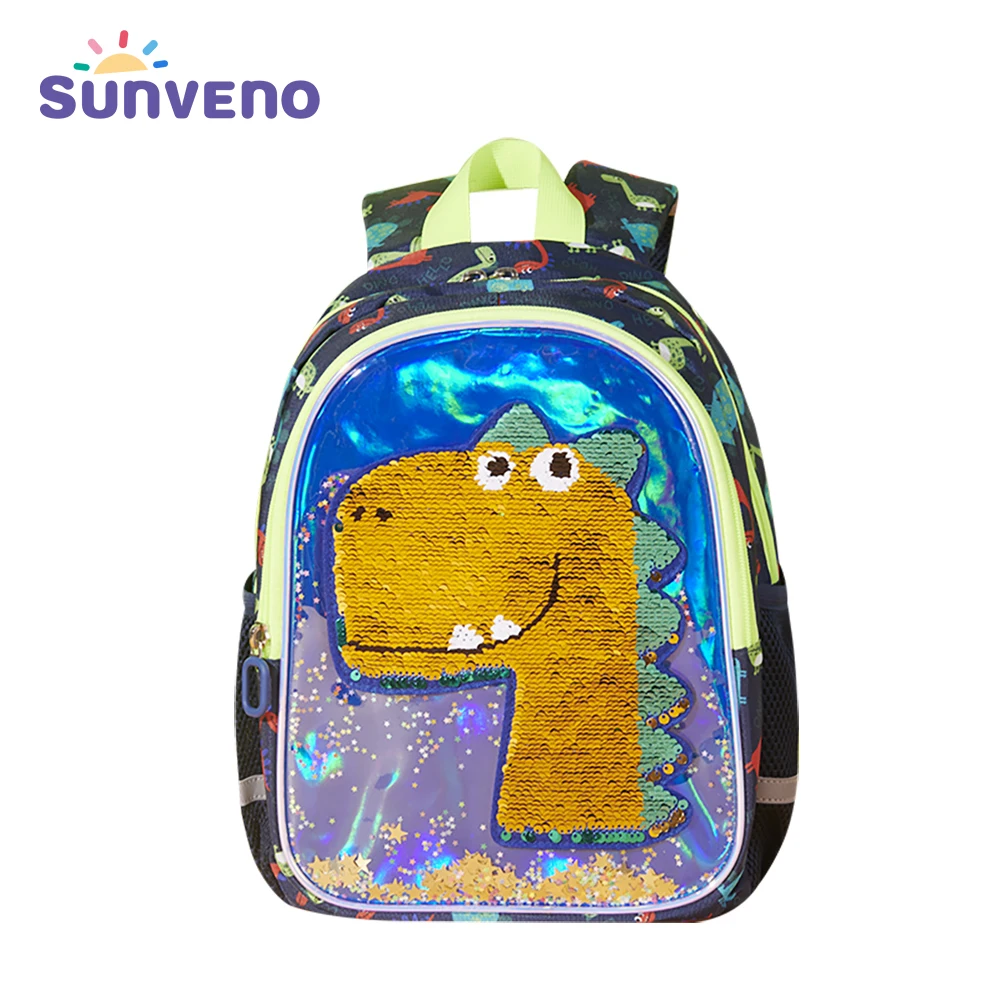 Sunveno Dinosaur Kids Backpack Reversible Sequins for Preschool Early ...
