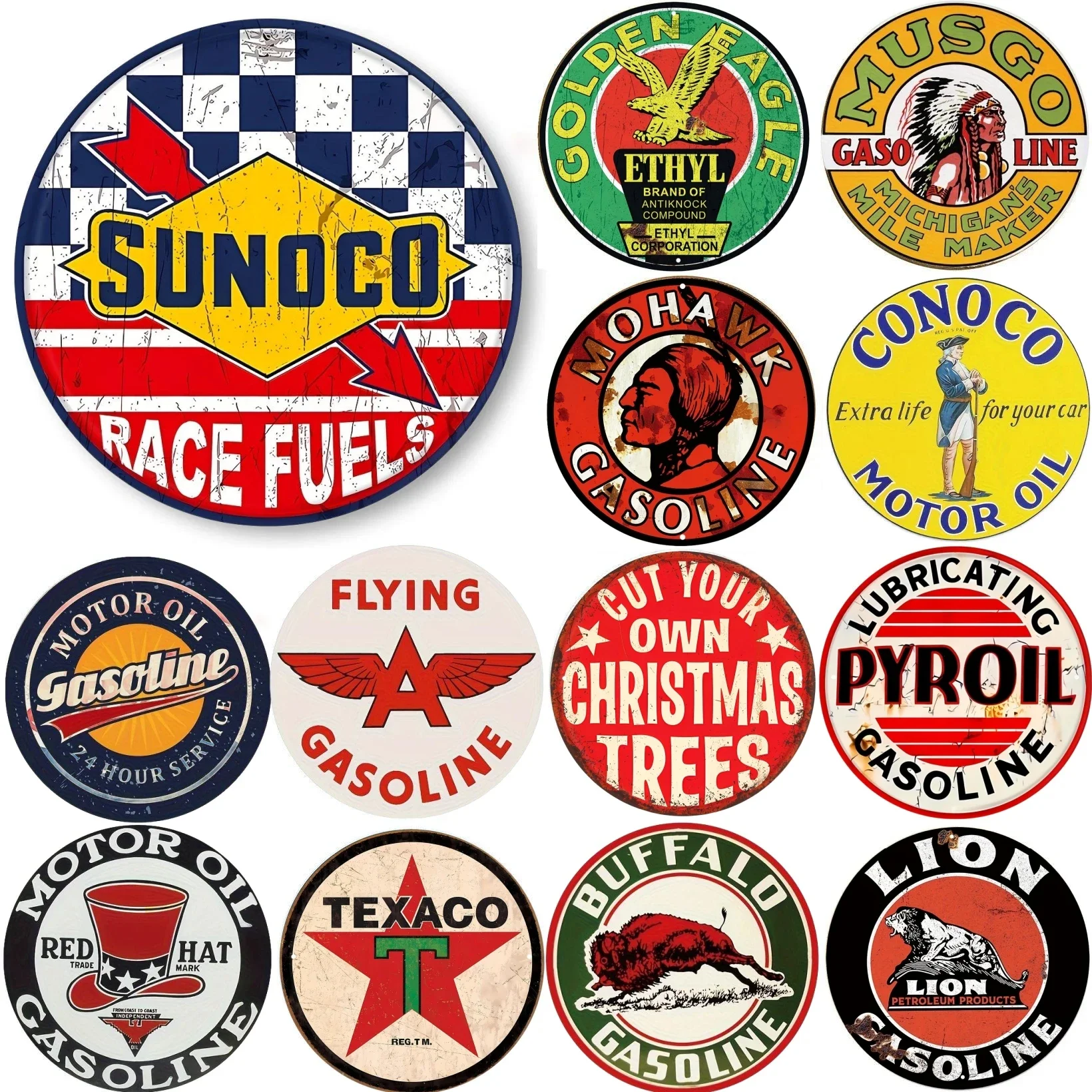 Round-Vintage-Style-Metal-Signs-Gas-Oil-Reproduced-Signs-Hand-Painted ...