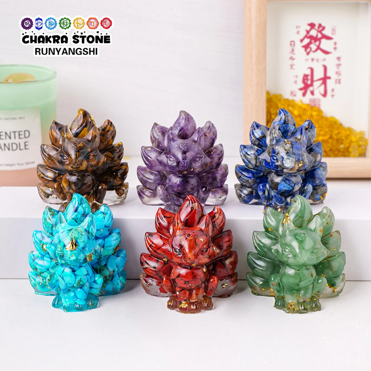 1PC Natural Crystal Crushed Stone Epoxy Resin Nine Tailed Fox ...