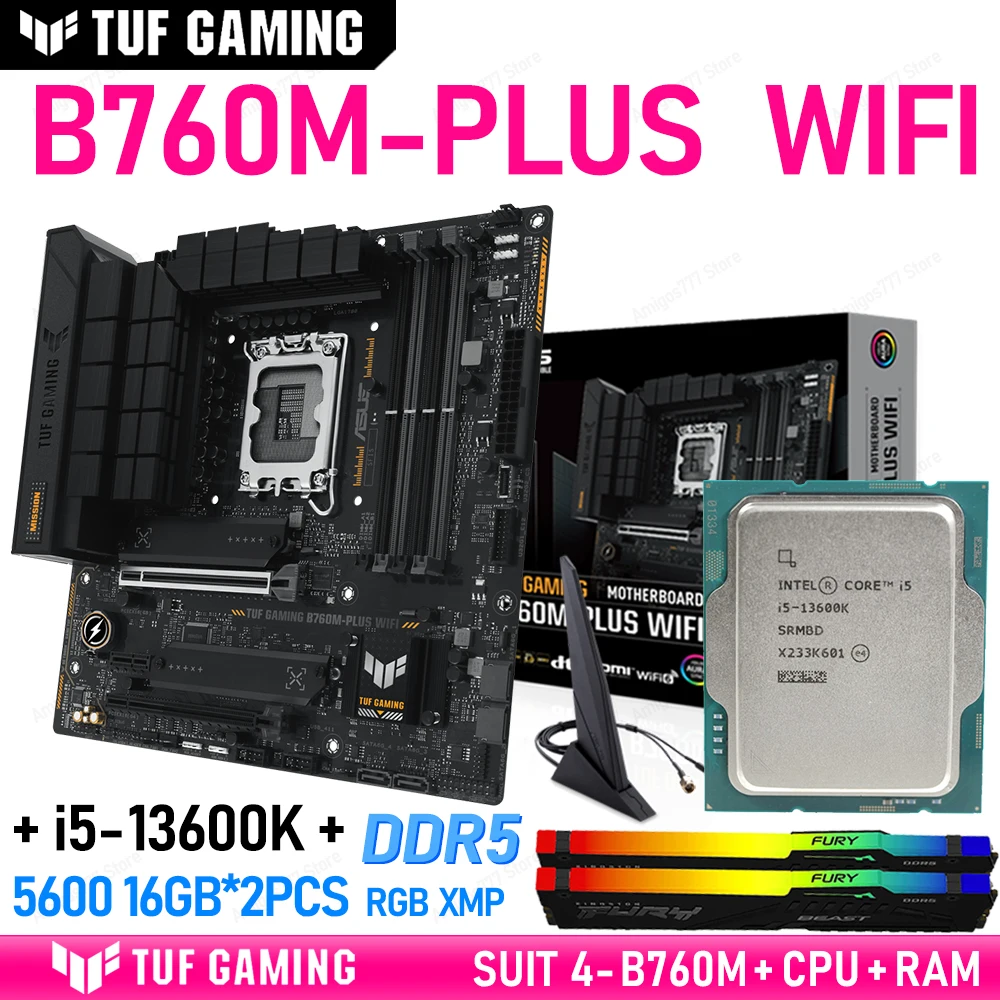 ASUS TUF GAMING B760M PLUS WIFI LGA 1700 DDR5 Mainboard Com CPU i5 13600K Kit 5600MHz 16GB ...