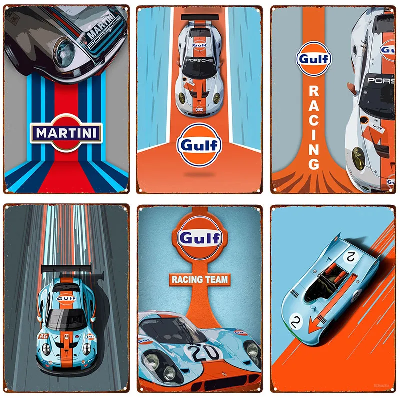 Retro-Gulf-Racing-Metal-Poster-Signage-Tin-Painting-Sports-Car-Plaque ...