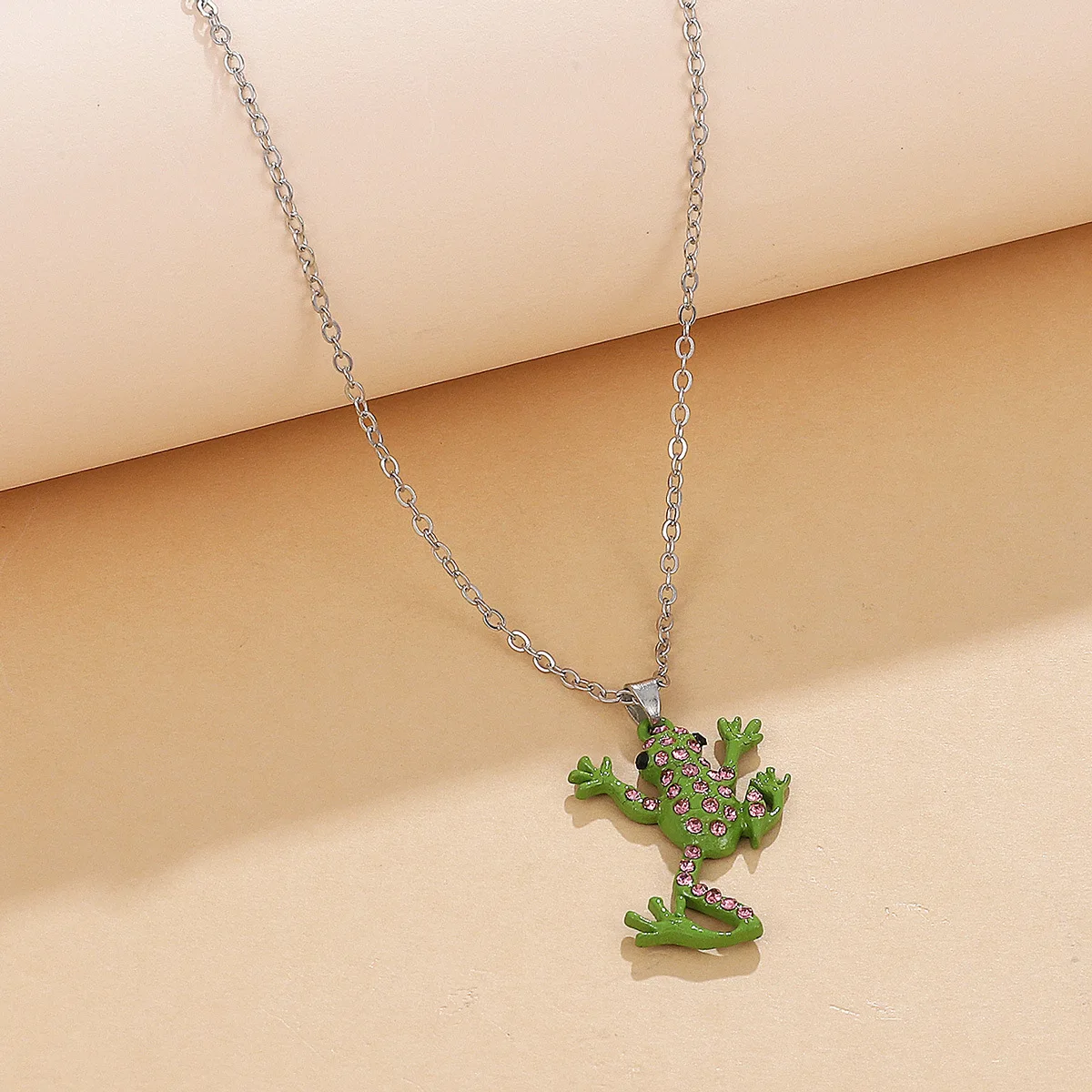 Fashion Boho Necklace Cute Frog Green Rhinestone Charm Necklaces For ...