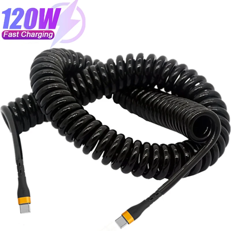 PD-120W-Type-C-Spring-Cable-Fast-Charging-Wire-Type-C-Car-Charger-Cord ...