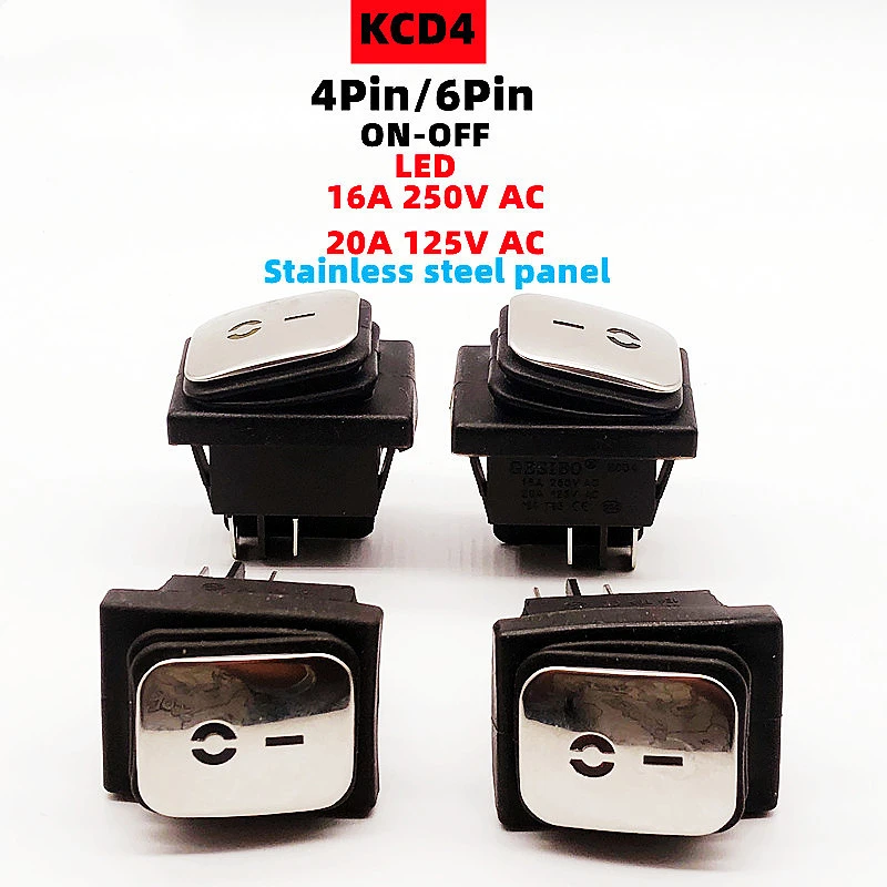 KCD4 Stainless steel waterproof rocker switch ON-OFF4/6Pin electrical ...