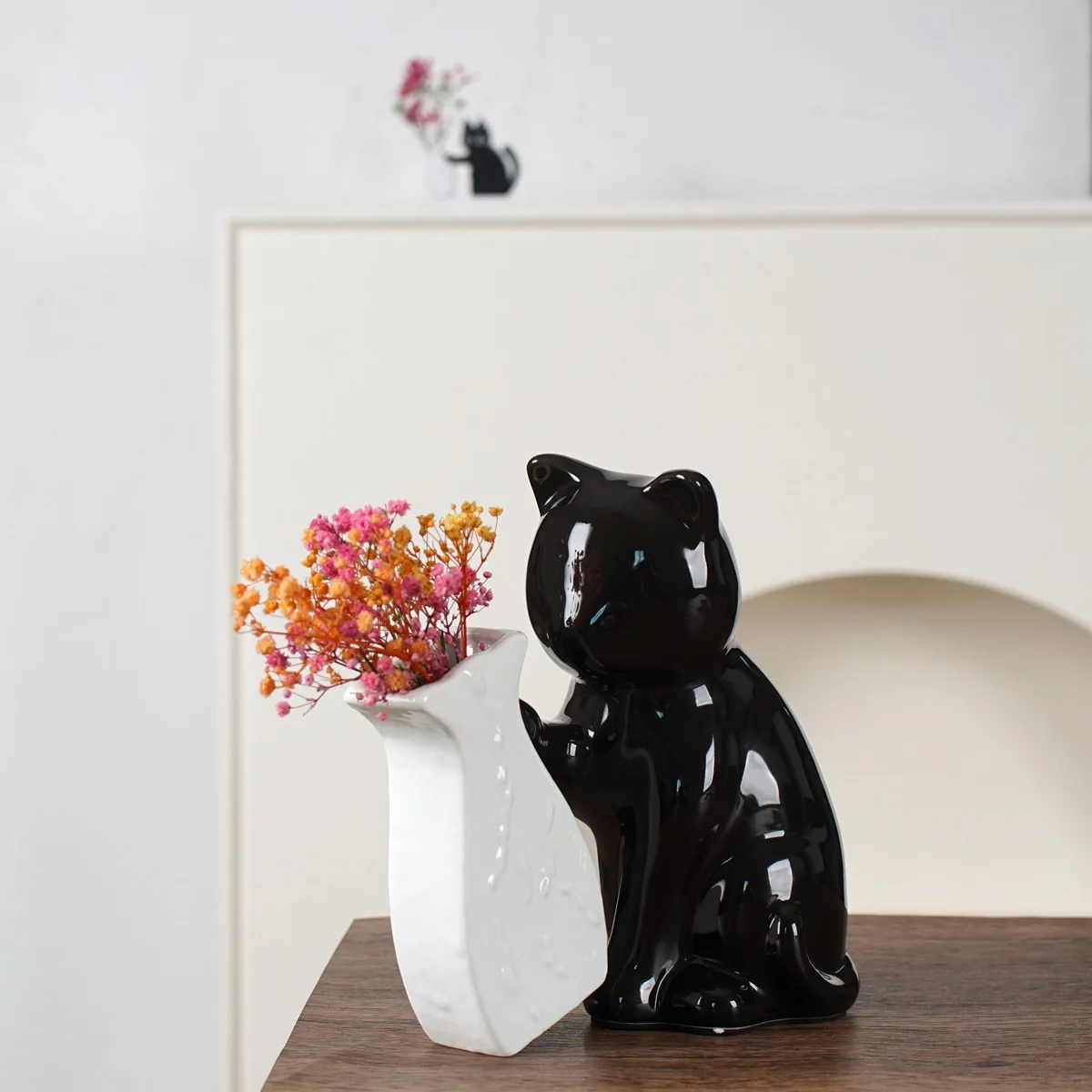 CAPIRON Funny Cat Push Vase Figurine Ceramic Statue Home Decor Black ...