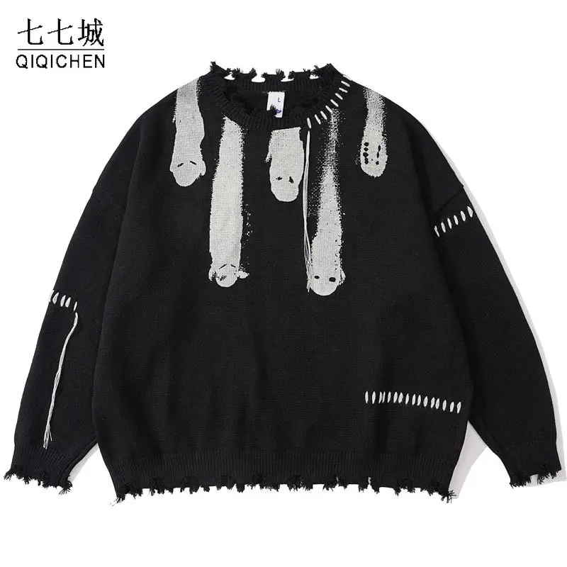 Hip-Hop-Sweaters-Men-Streetwear-Y2K-Grunge-Ripped-Ghost-Punk-Gothic ...