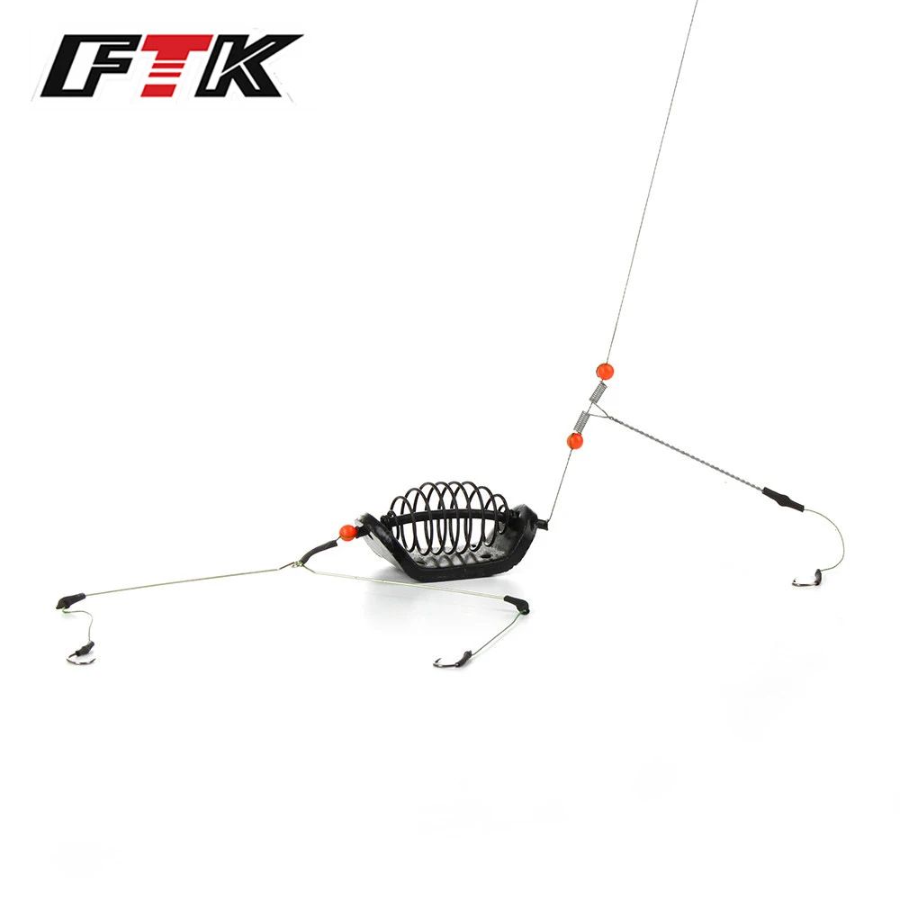 FTK 1Pcs Thrower Feeder Holder With 3 Hooks Wire Lure Fishing Bait Cage ...