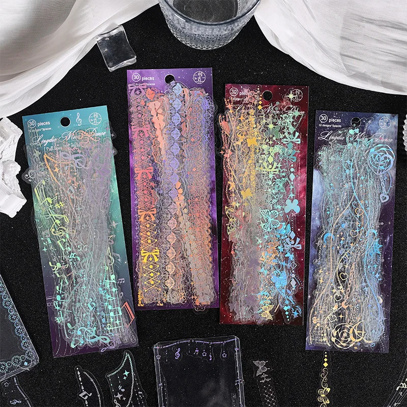 30pcs-Fantasy-Dazzling-Butterfly-PET-Stickers-Chain-Lace-Decorative ...