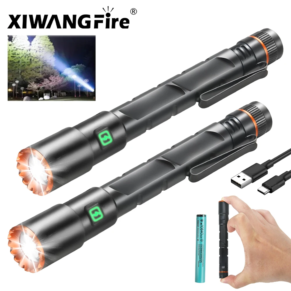 2000LM Mini Portable LED Flashlight USB Small Flashlight with Clip ...