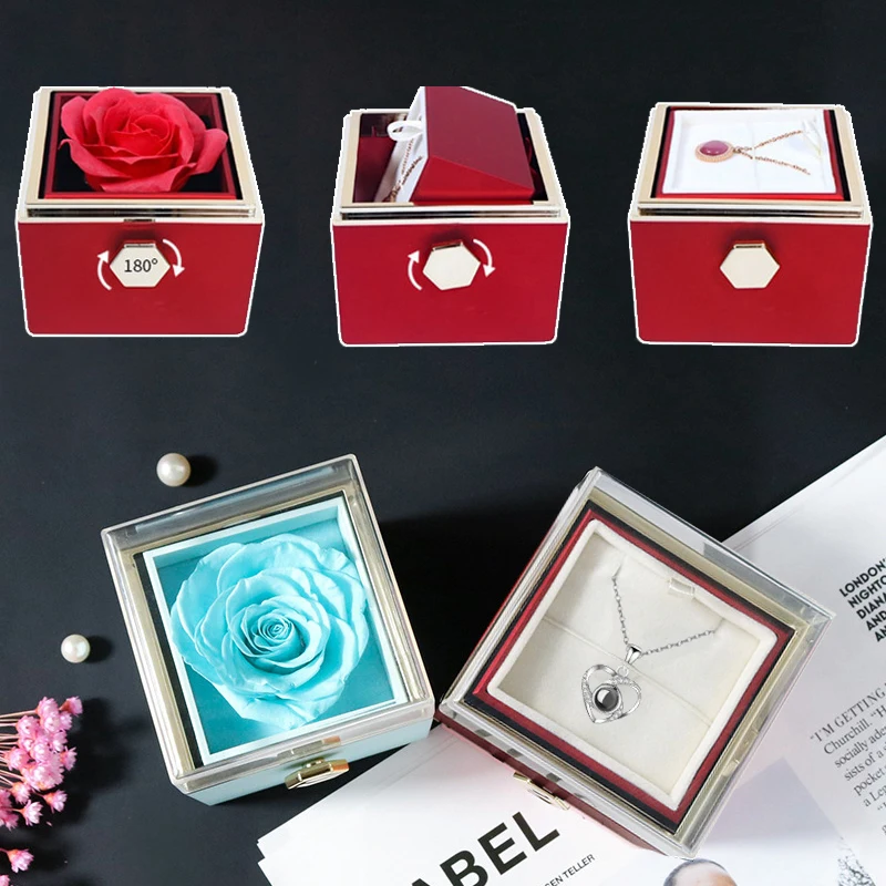 Rotating-Rose-Gift-Box-Acrylic-Ring-Necklace-Flower-Jewelry-Box-For ...