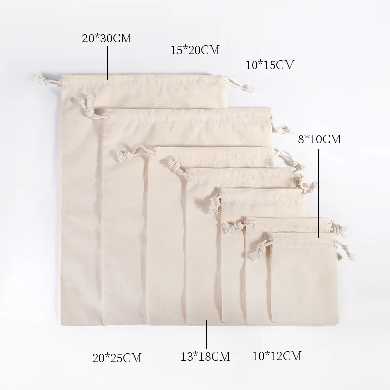 10pcs Cotton Drawstring Storage Bags Christms Wedding Gift DIY Plain ...