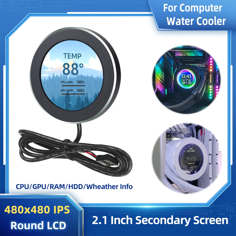 2.1 Inch Ips Water-cooled Secondary Screen 480x480 For Desk Pc Computer ...