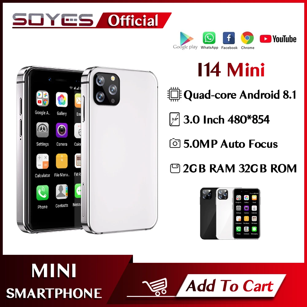 I14 Mini Smartphone 3.0'' Display Android 8.1 Quad Core 3G WCDMA 2GB RAM 32GB ROM Dual SIM 5MP ...