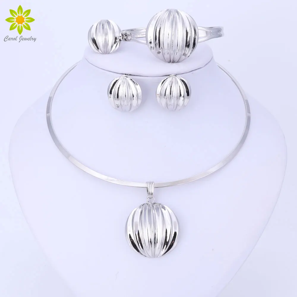 Dubai-Jewelry-Set-Ball-Pendant-Necklace-Earrings-Bracelet-Ring-Silver ...