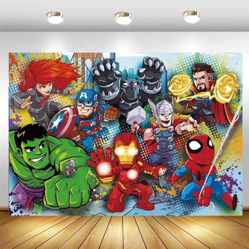 Superhero-Avengers-Backdrop-Spiderman-Hulk-Boy-Birthday-Party ...