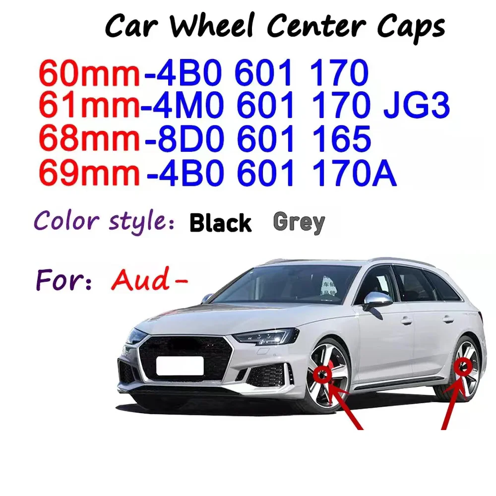 자동차 스타일링 휠 센터 캡 허브 커버 배지, 아우디 A3 A4 A5 A6 A7 A8 S4 S6 용, 60mm, 61mm ...