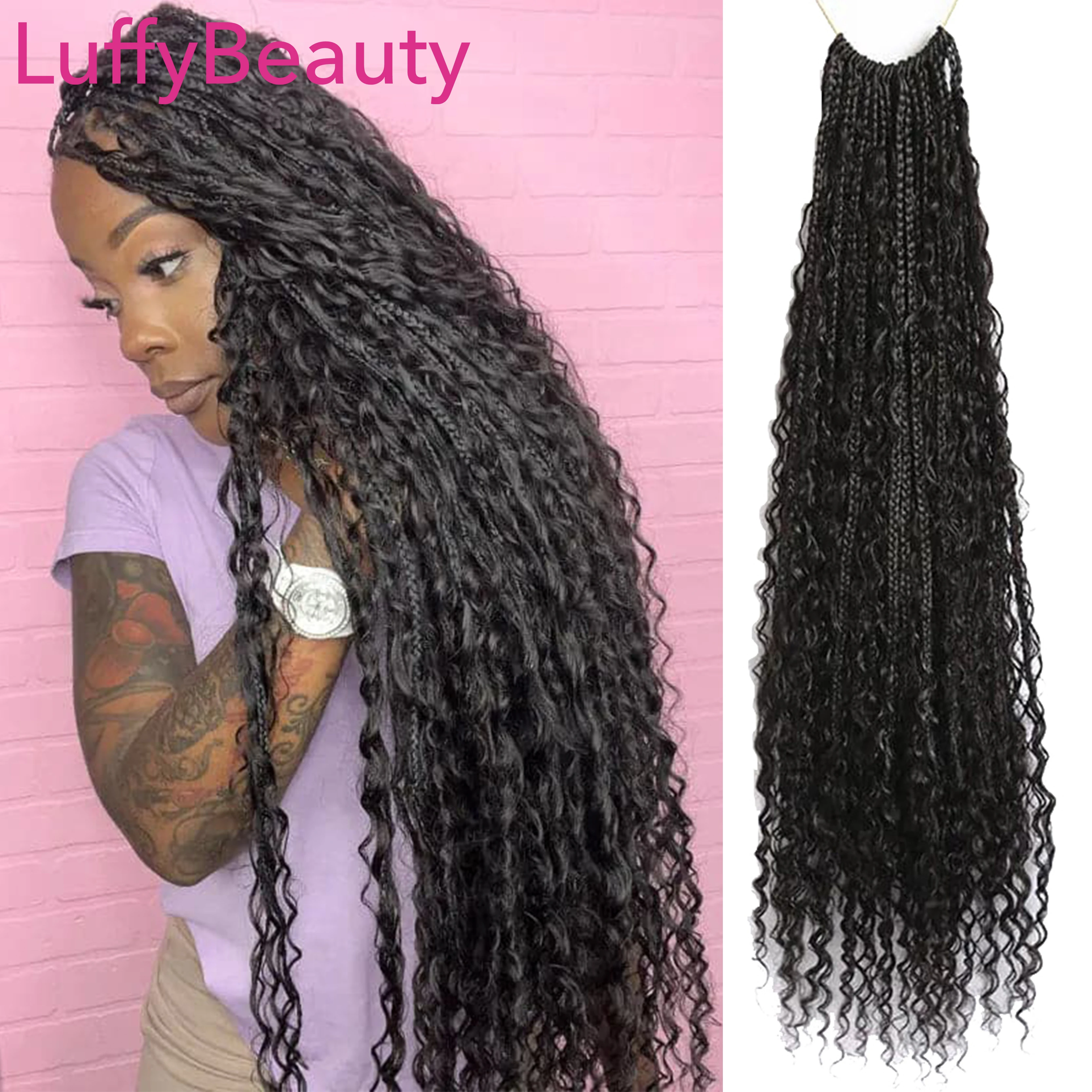 Pre-looped-Boho-Box-Braids-Crochet-Hair-With-Human-Hair-Curls-Boho ...