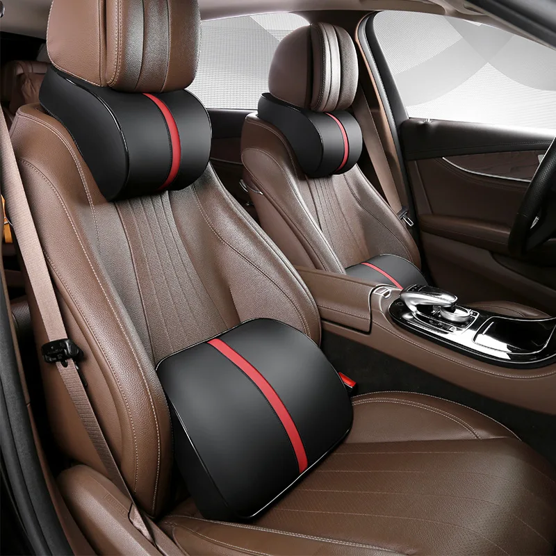 Adjustable Car Headrest Pillow Set Leather Auto Neck Protection Rest ...