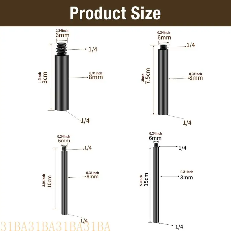 Camera Tripod Extension Tube, Lightweight Metal Rod with 1/4" Thread ...