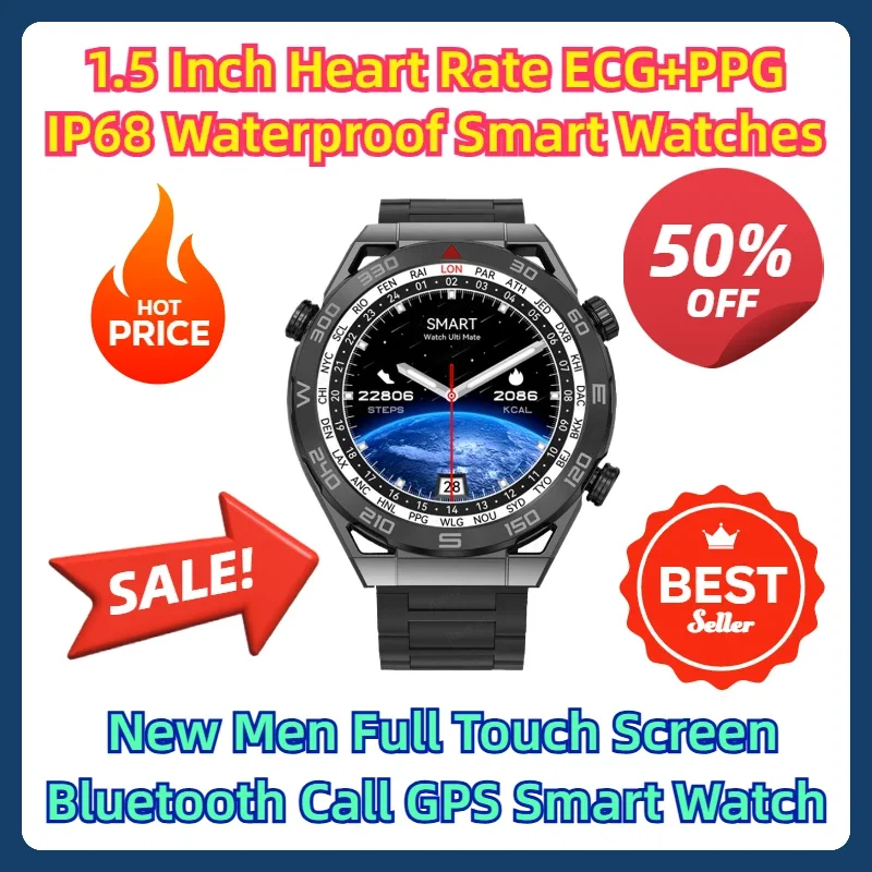 1-5-Inch-IP68-Waterproof-Heart-Rate-ECG-PPG-Smart-Watches-New-Men-Full ...