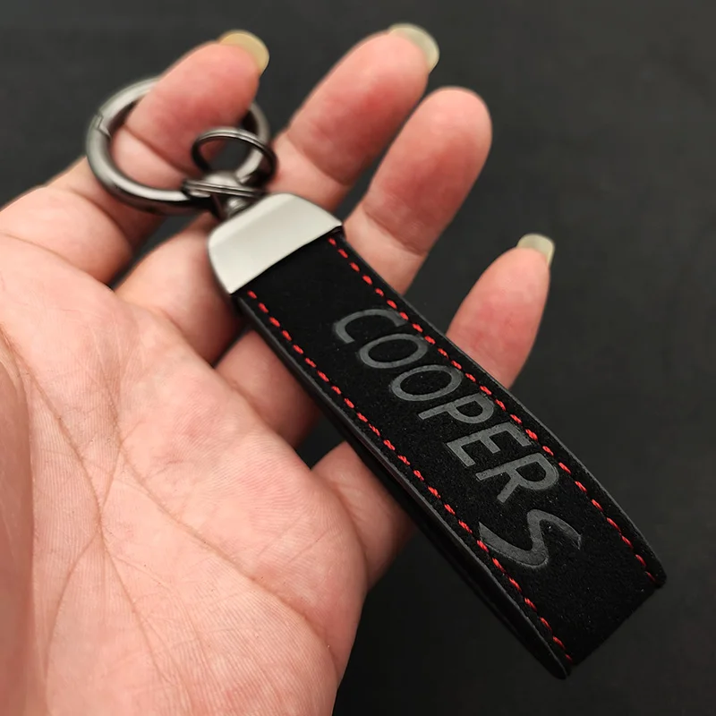 1Pcs Black Metal Cooper S Logo Emblem Badge Plush Leather Keychain ...