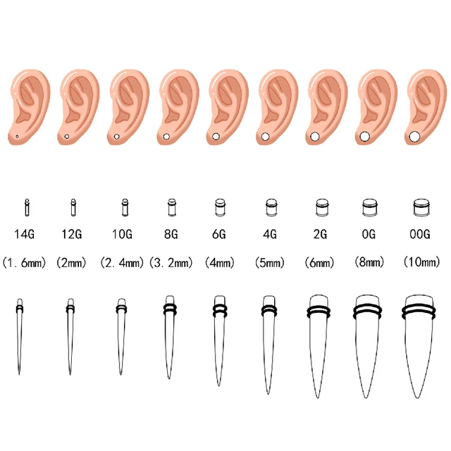 Tapers And Plugs Size Chart 54PC Ear Stretching Kit 14G 12mm