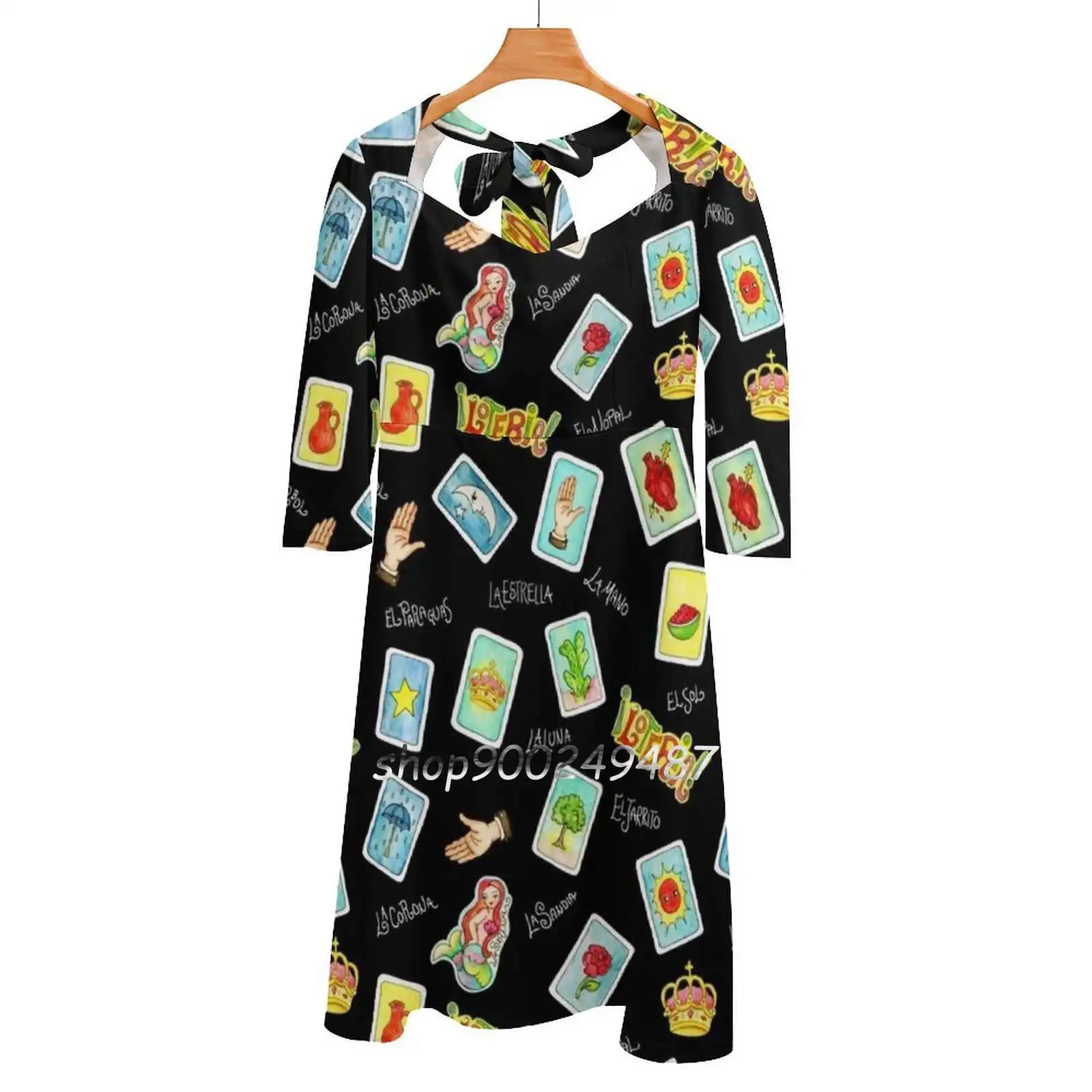 Loteria Cards And Square Neck Dress Cute Loose Print Dresses Elegant ...