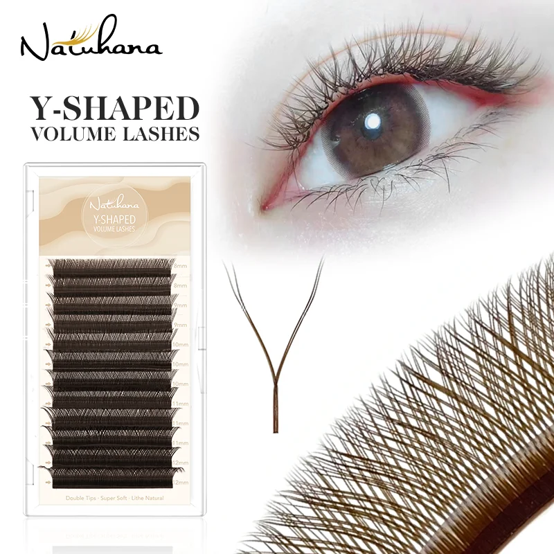 NATUHANA Lashes YY Shaped Eyelash Extensions Two Tips Lashes C/D Curl ...
