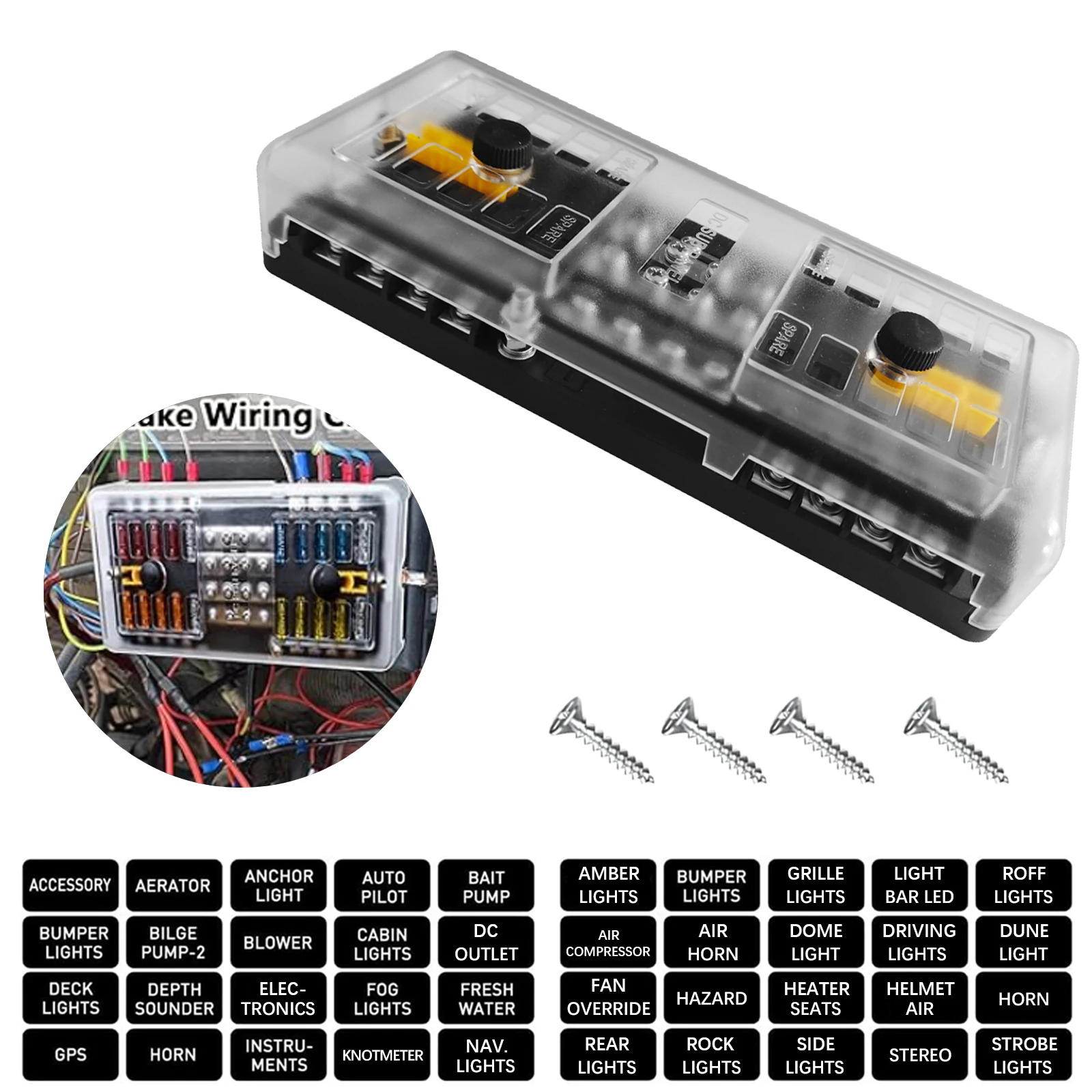 Dual-Battery-Blade-Fuse-Block-8-12-16-Circuits-Negative-Split-Bus-100A ...