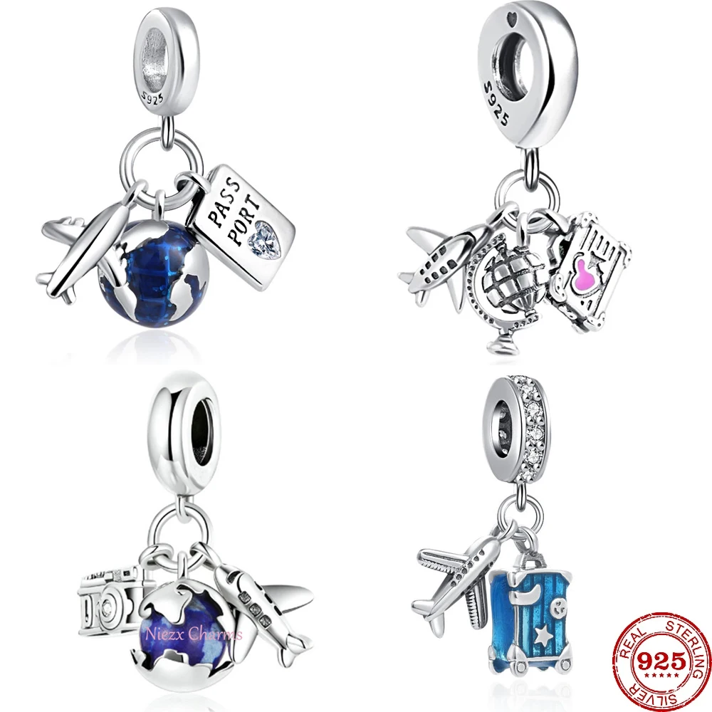 New-925-Sterling-Silver-Airplane-passport-global-travel-Charm-bead-Fit ...