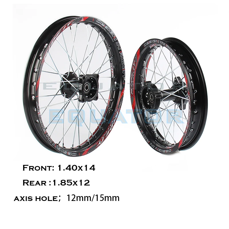 Black 12mm 15mm Front 1.40x14" inch Rear 1.85x12" inch Alloy Wheel Rim ...