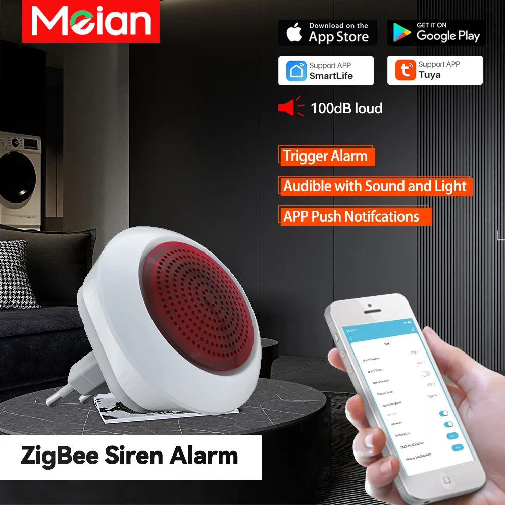 Meian Tuya Zigbee Siren Smart Sound And Light Siren Sensor 100db ...