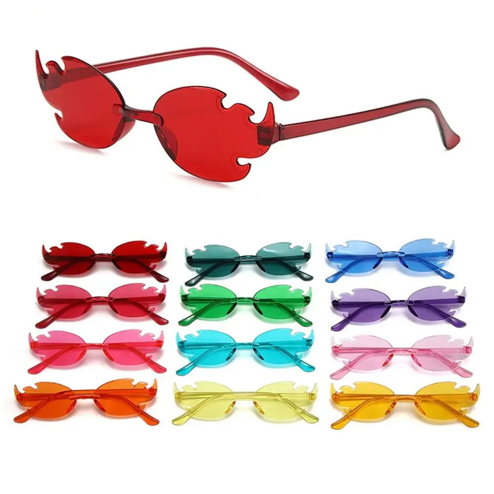 Rimless Fire Flame Sunglasses Trendy Colorful Party Cosplay Glasses ...