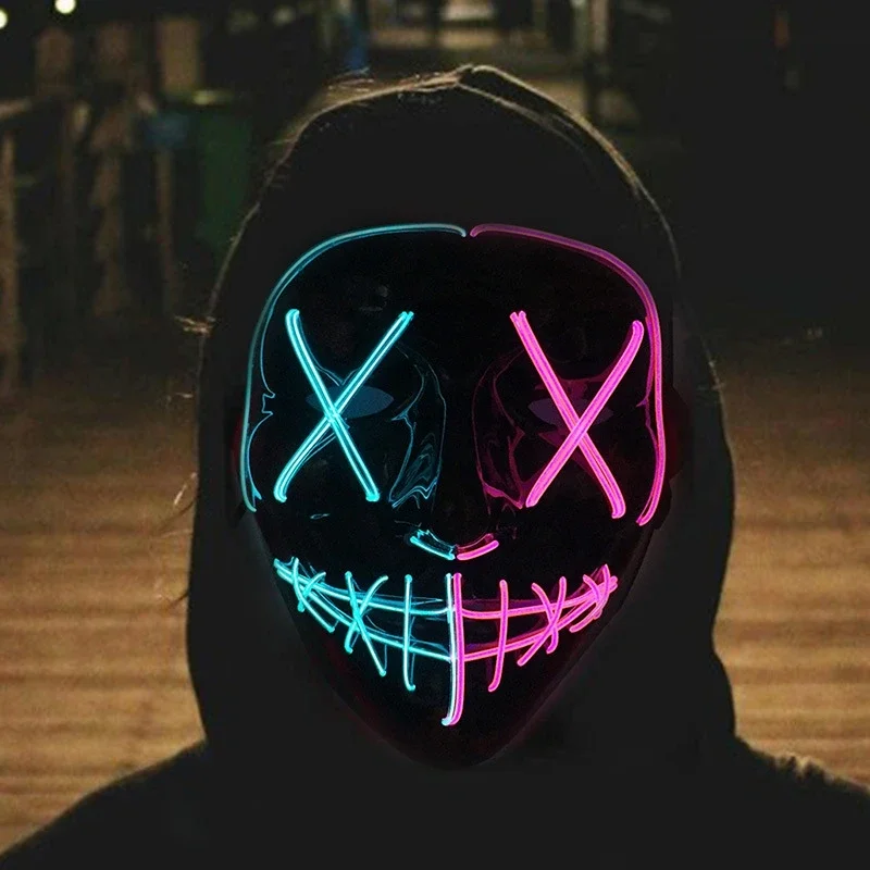 Hot-Sale-Halloween-Glowing-Scary-Face-Mask-Luminous-LED-Purge-Mask-Neon ...
