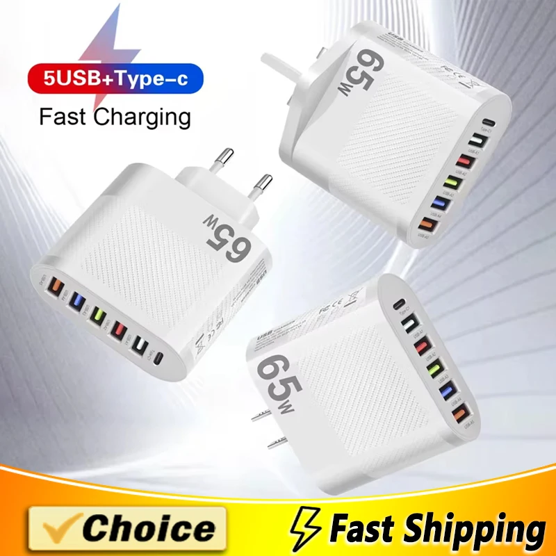 65W-USB-5-Port-Type-C-Fast-Charging-Charger-EU-US-UK-Quick-Charge-Phone ...