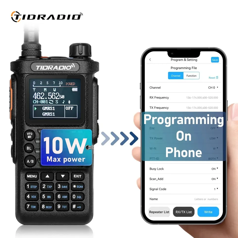 APP Programmable Two Way Radio TIDRADIO TD-H8 Ham Radio 10W Dual Band ...