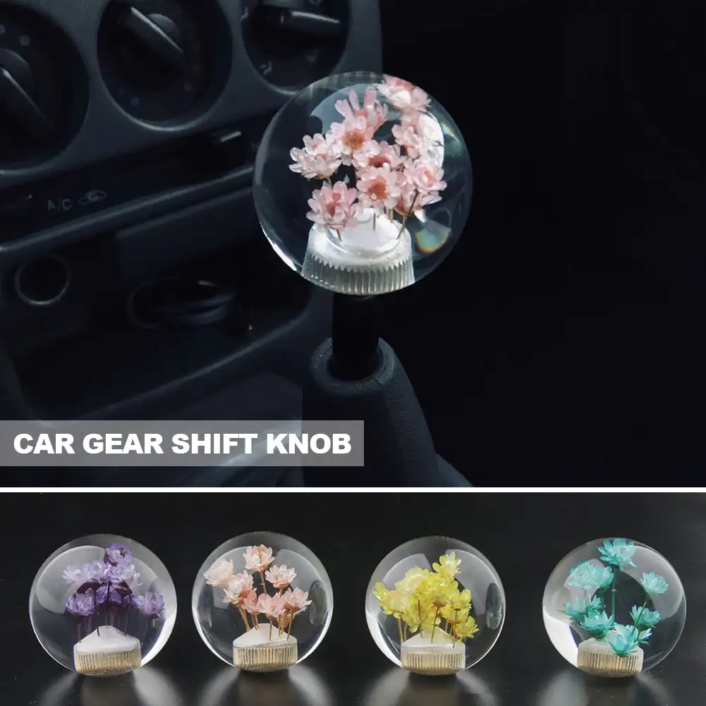 Creative-Car-Shifter-Head-Shift-Knob-Stick-Crystal-Transparent-Flower ...