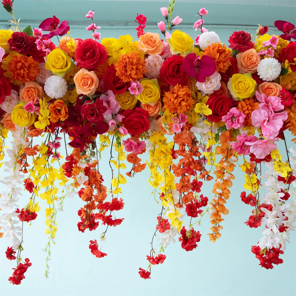 90cm-Yellow-Orange-Hanging-Phalaenopsis-Red-Rose-Artificial-Flower-Row ...