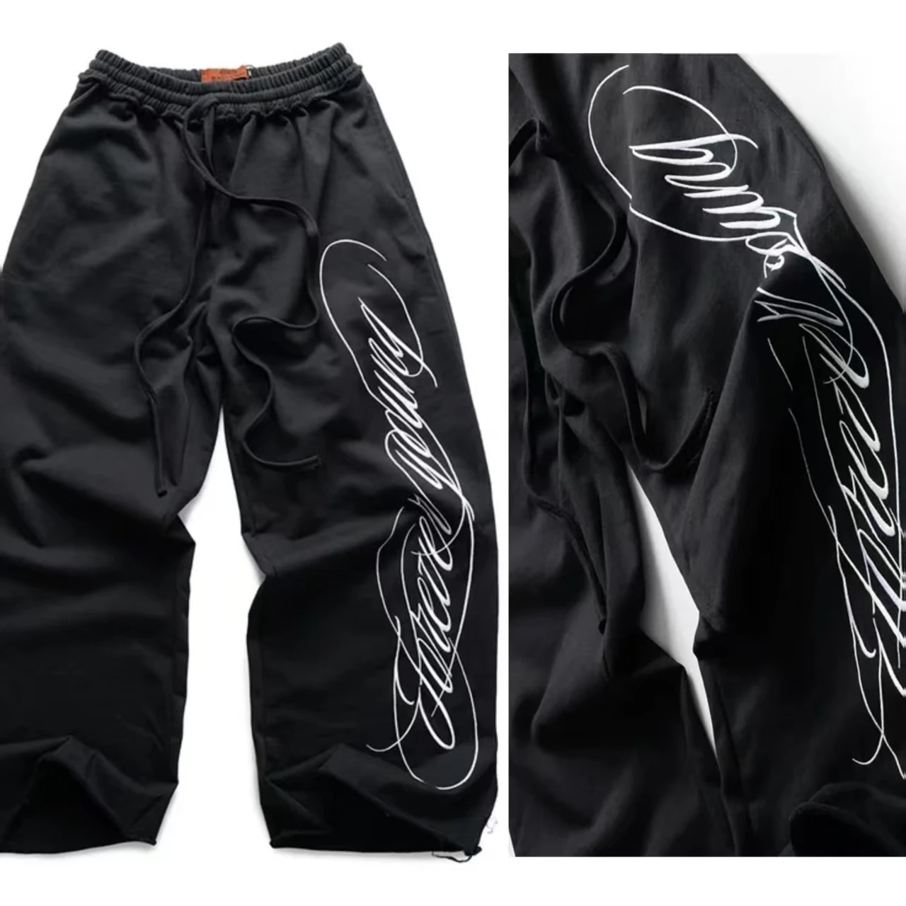 Letter Embroidery Fashion Hip-Hop Black Gothic Pants American Men And ...