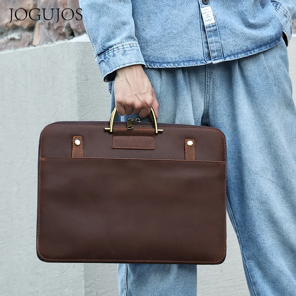 JOGUJOS Genuine Cow Leather Briefcase for 15.6" Laptop Retro Attache ...