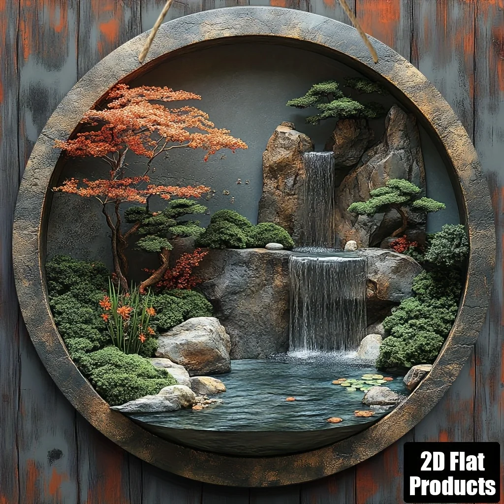 2D Plane, 1pc, Round Wood Board Decorative Painting Sign, Japanese Zen ...