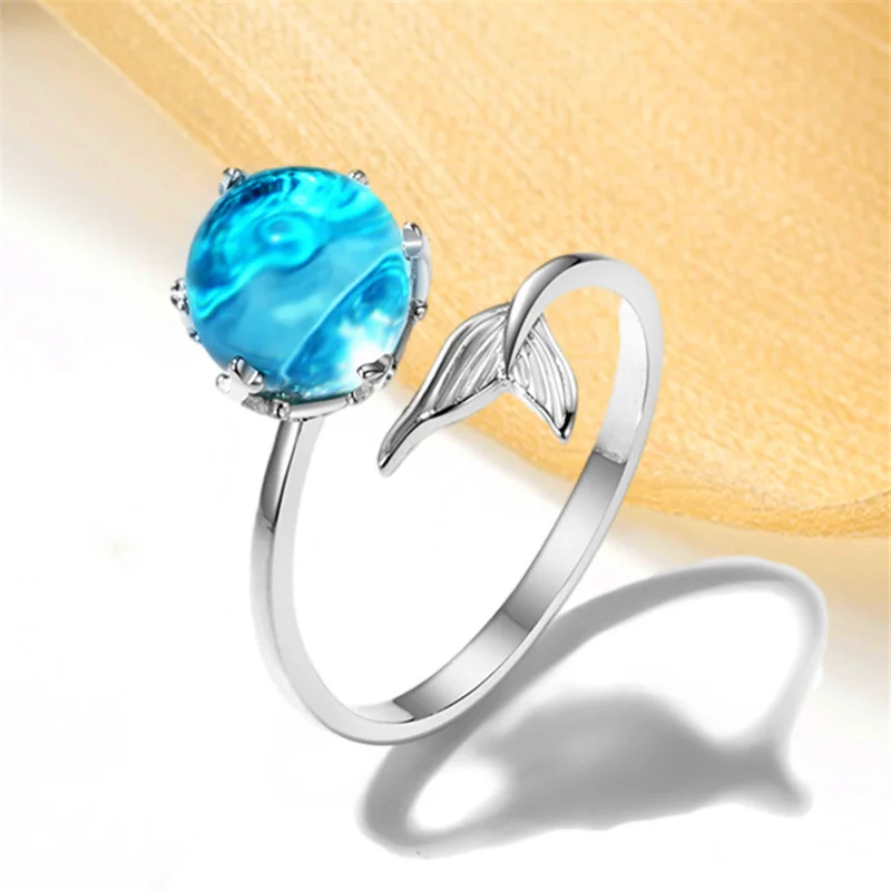 New 925 Sterling Silver Fashion Creative Mermaid Foam Fish Tail Open ...