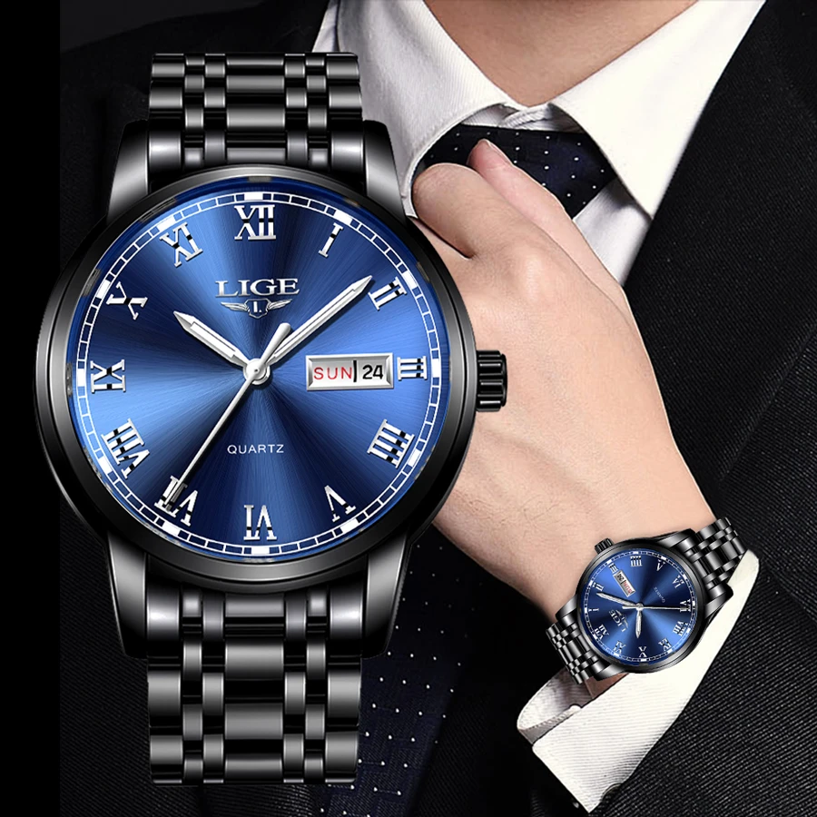Lige Stainless Steel Watch Luxury Men Watches Date Watch For Men ...