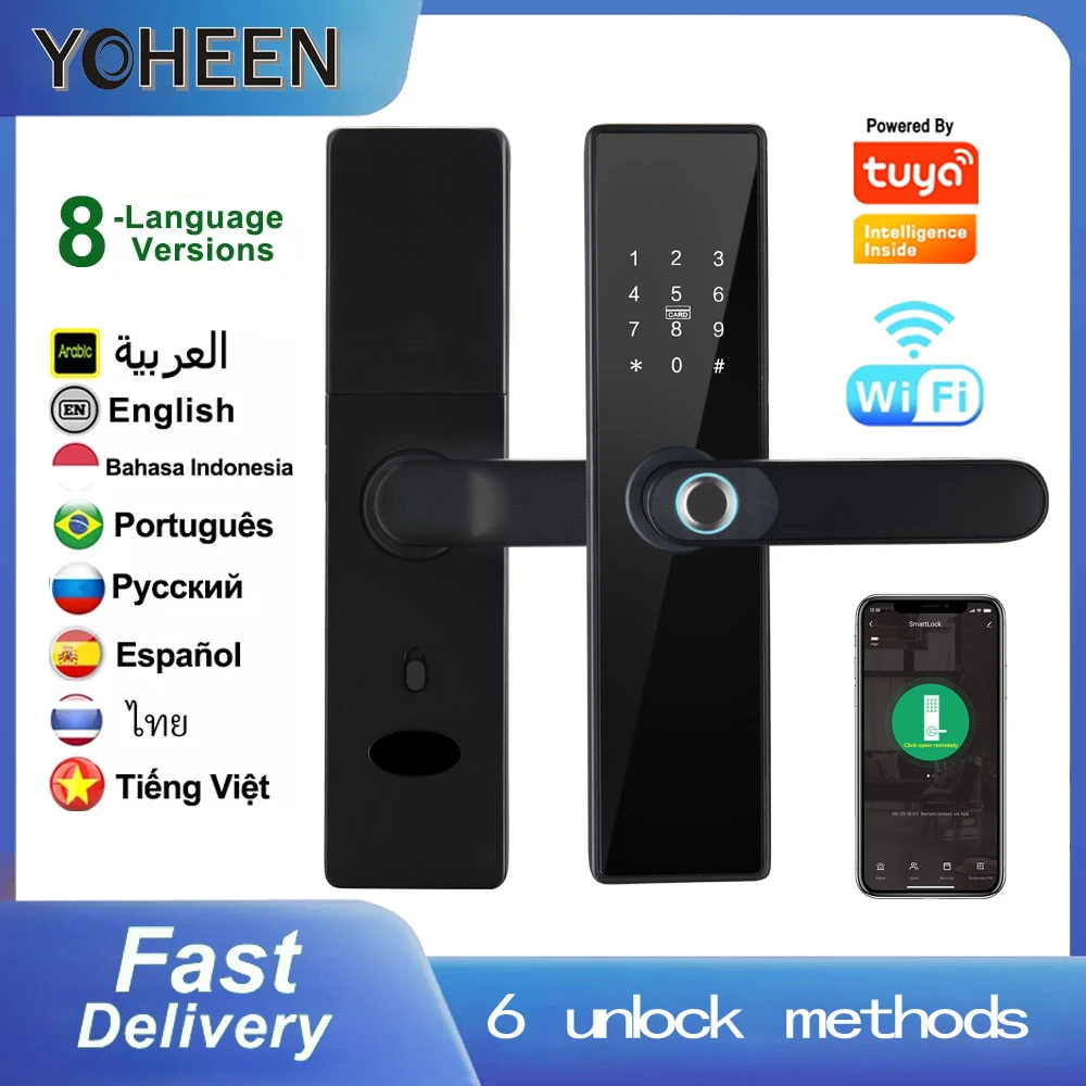 Fingerprint Smart Lock Tuya Wifi App Unlock Door Locks with Key Nfc ...