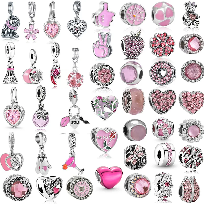 Pink Series Cartoon Animals Heart Rose Flower House Beads Fit Original ...